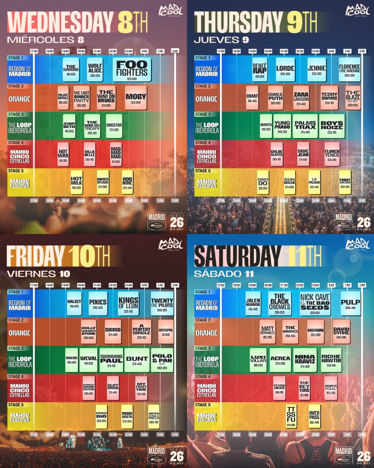 Horarios de MAD COOL 2026